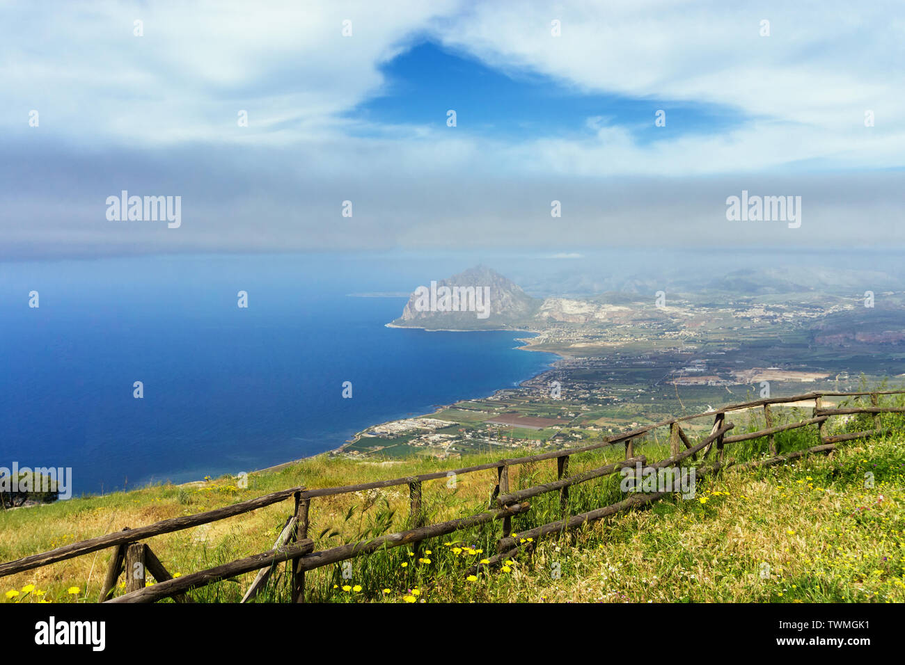 View of the Mediterranean sea from the Norman Castle in Erice in Sicily ...