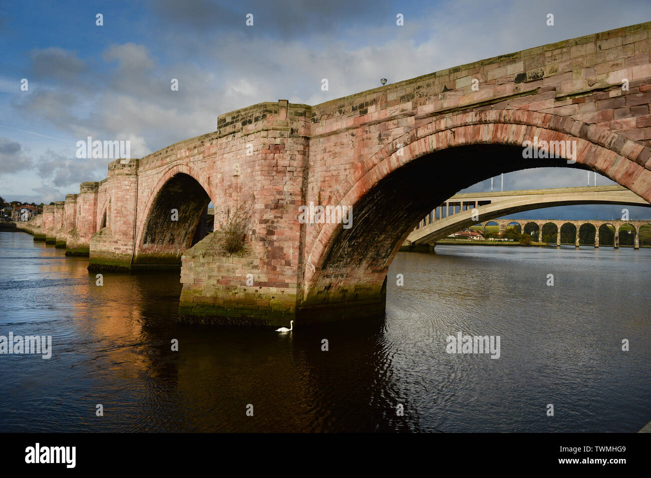 The three bridges crossing the Tweed at Berwick, Englands most ...