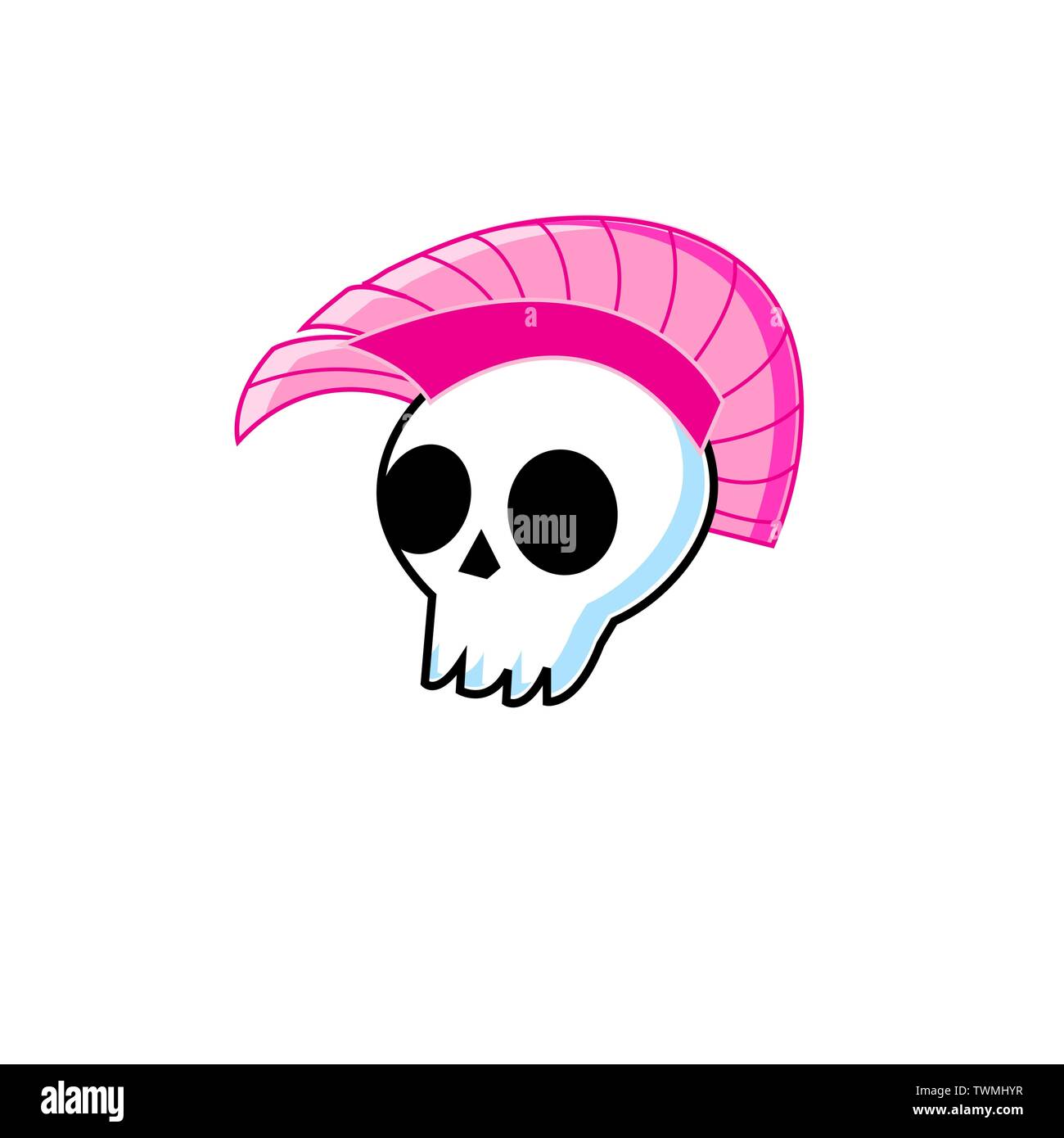Vector funny symbol white skull with punk mohawk isolated on white ...