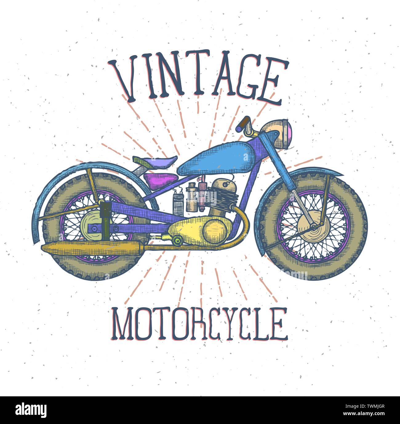 Hand Drawn Vintage Motorcycle vector logo design template. bikeshop or ...