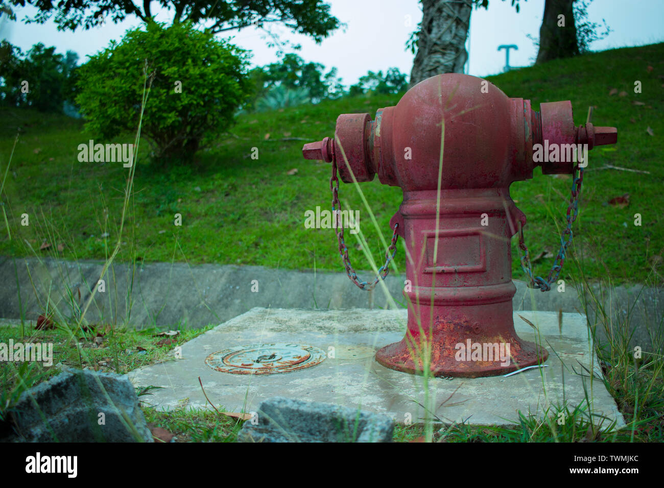 Old Red fire hydrant on a sidewalk High resolution image gallery Stock ...