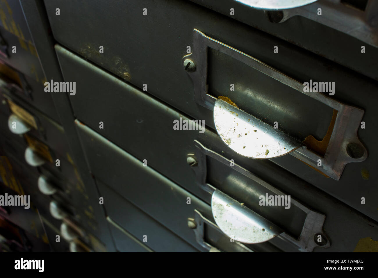 Closeup of Steel filing cabinet Rows of file cabinet , document drawer ...