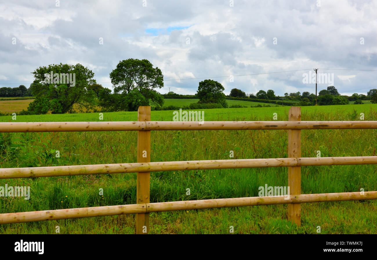 Wooden fence by fields in Somerset countryside, England Stock Photo - Alamy