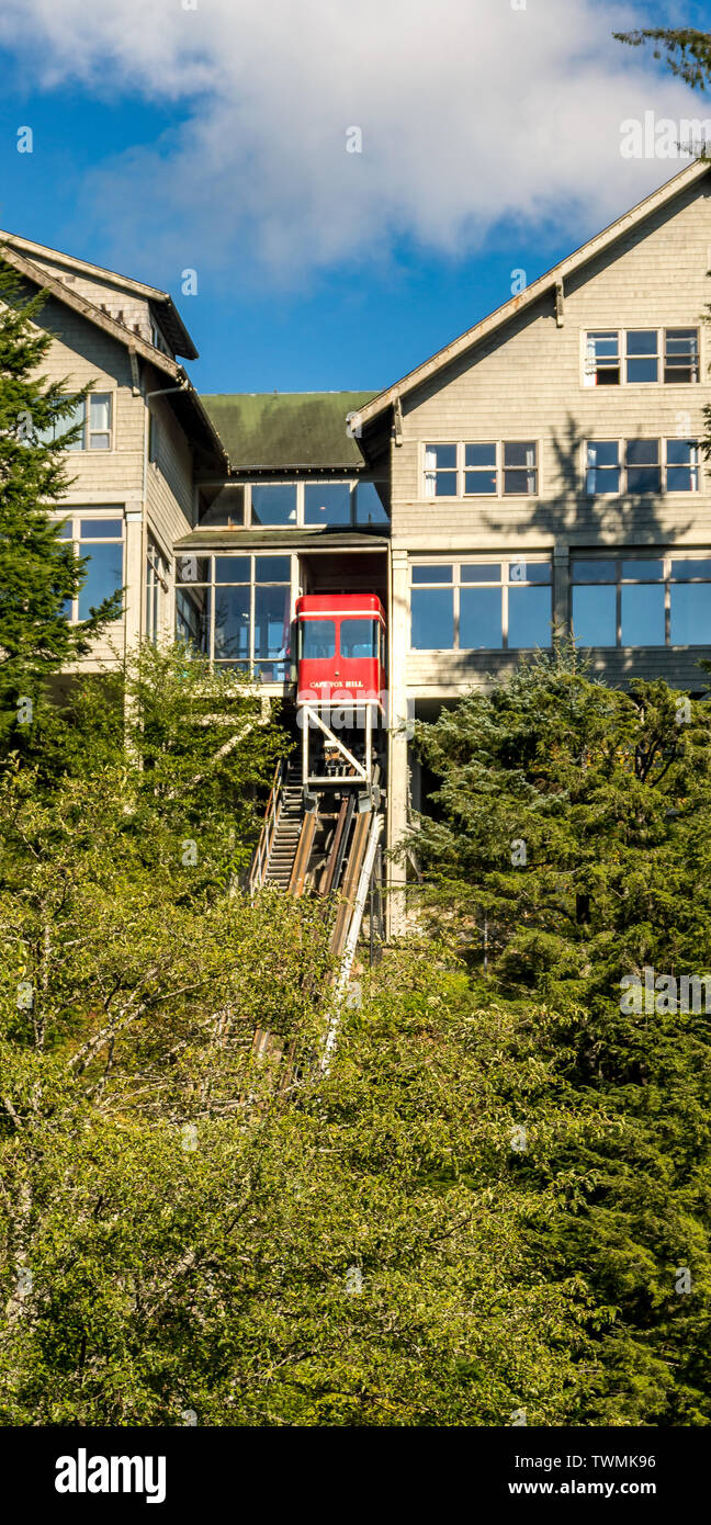 Sept. 17, 2018 - Ketchikan, AK: Cape Fox Hill Lodge red tram car ...