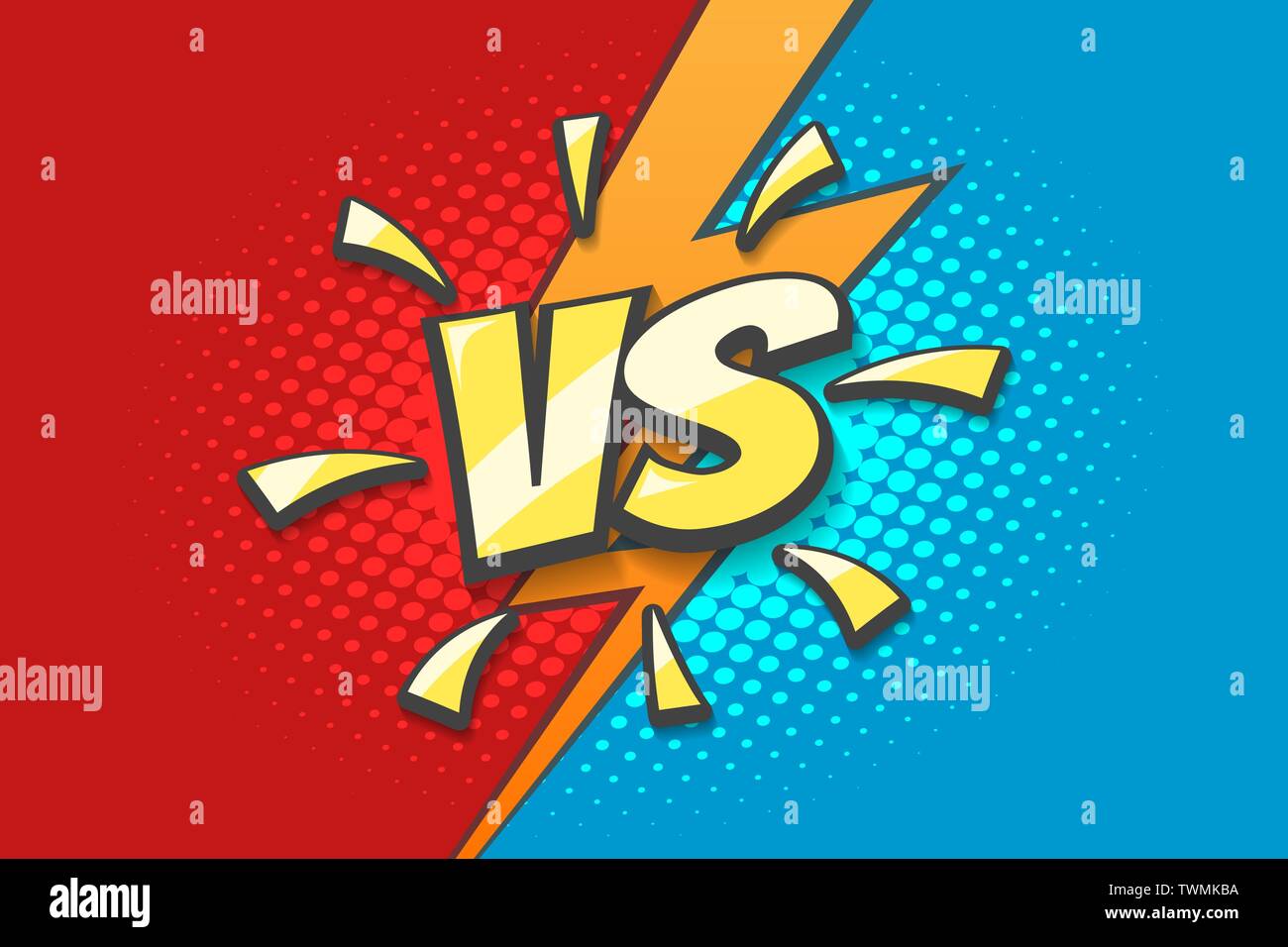 Versus Sign with Lightning background drawn in retro comics style ...