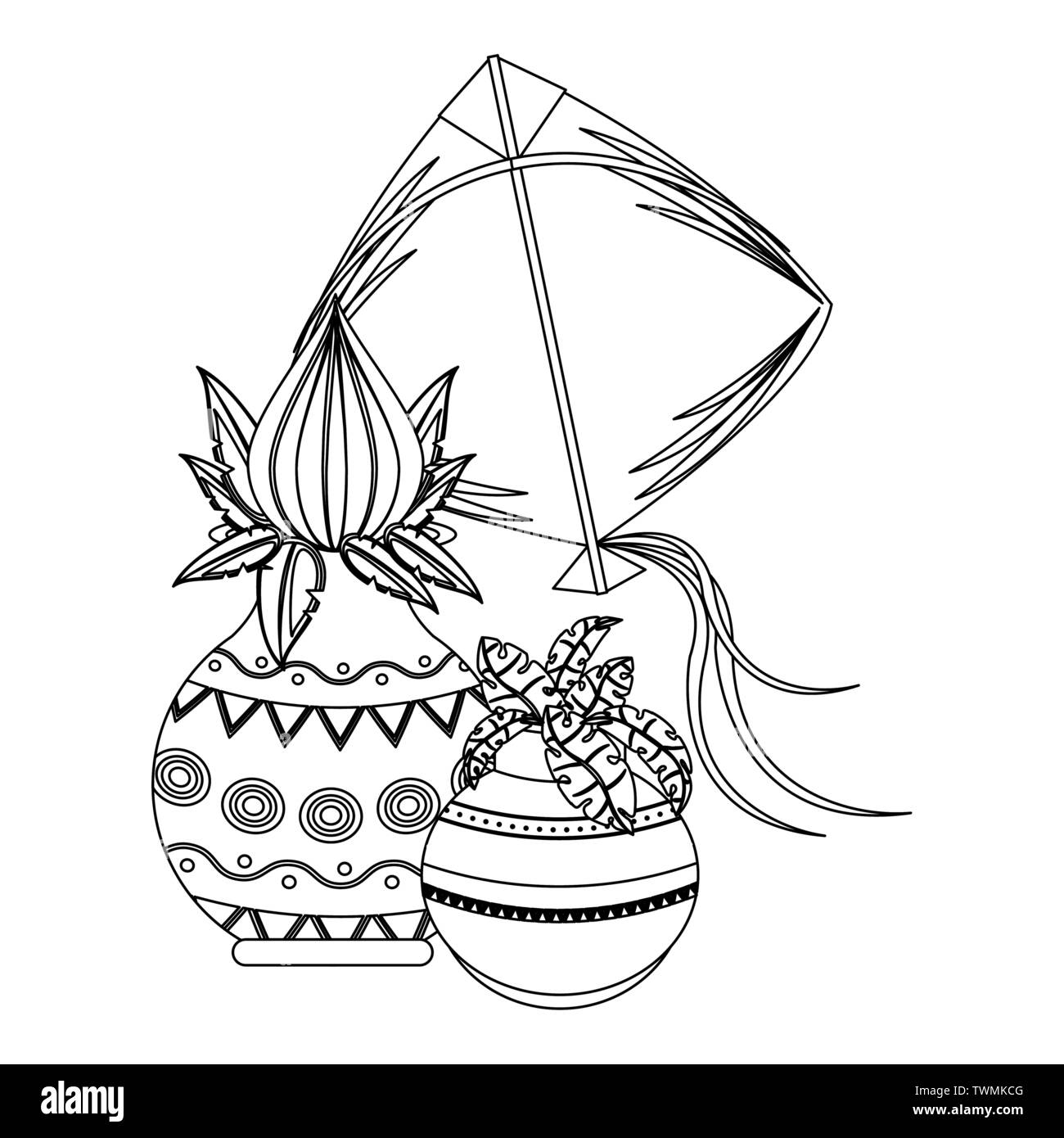 Ugadi indian celebration emblems cartoons in black and white Stock ...