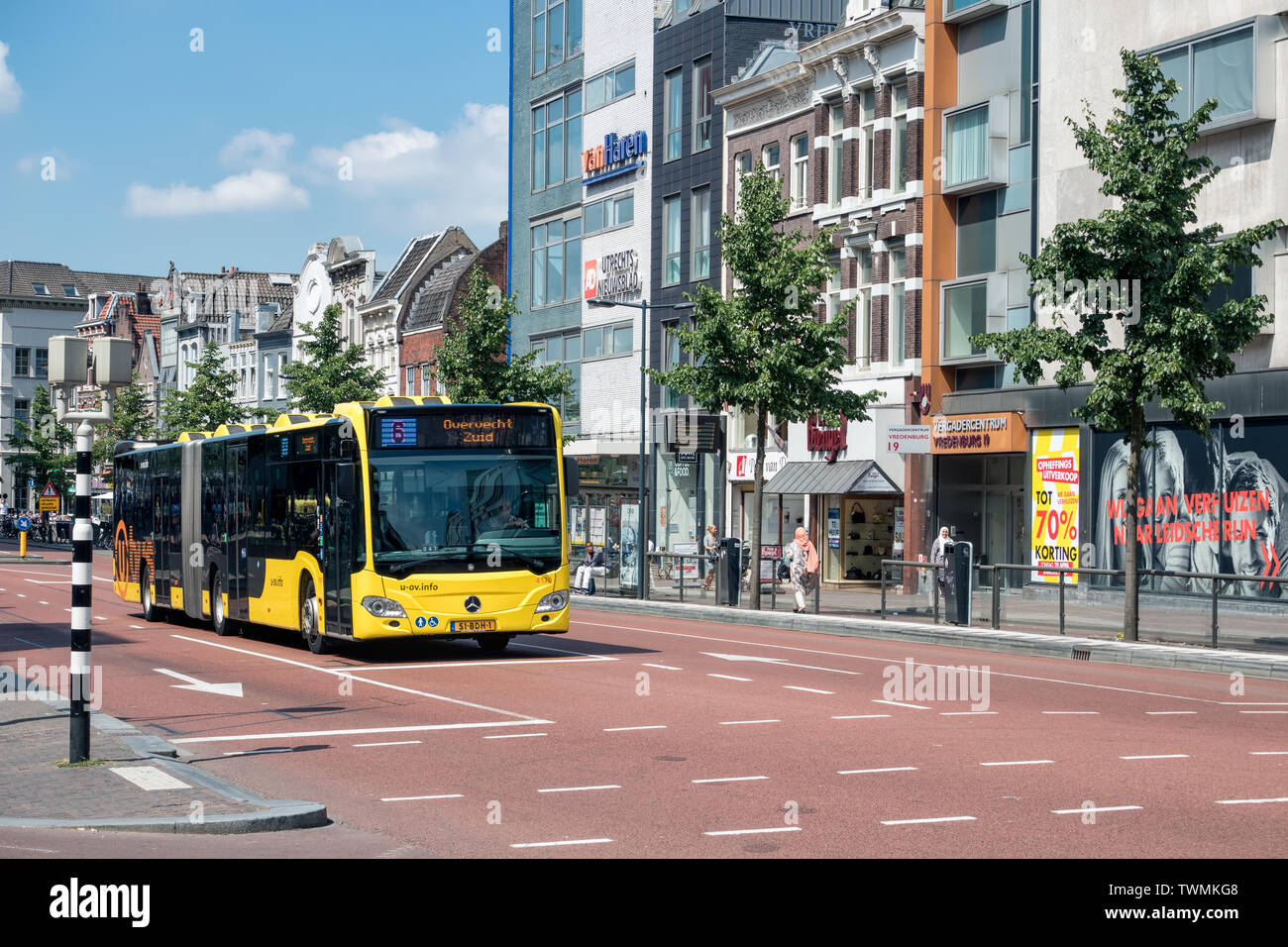 Cityscape Dutch city Utrecht with urban bus waiting for crossway Stock ...