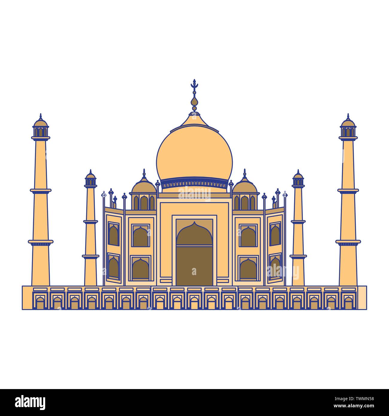 Taj mahal indian building symbol isolated blue lines Stock Vector Image ...