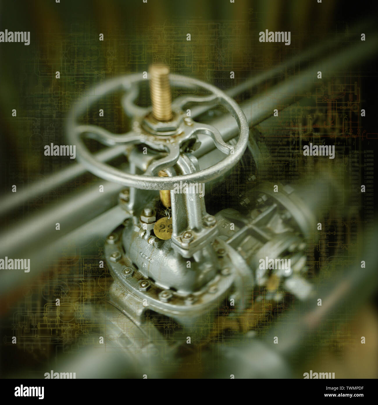 Industrial valve used to control flow of liquids or gases in chemical ...