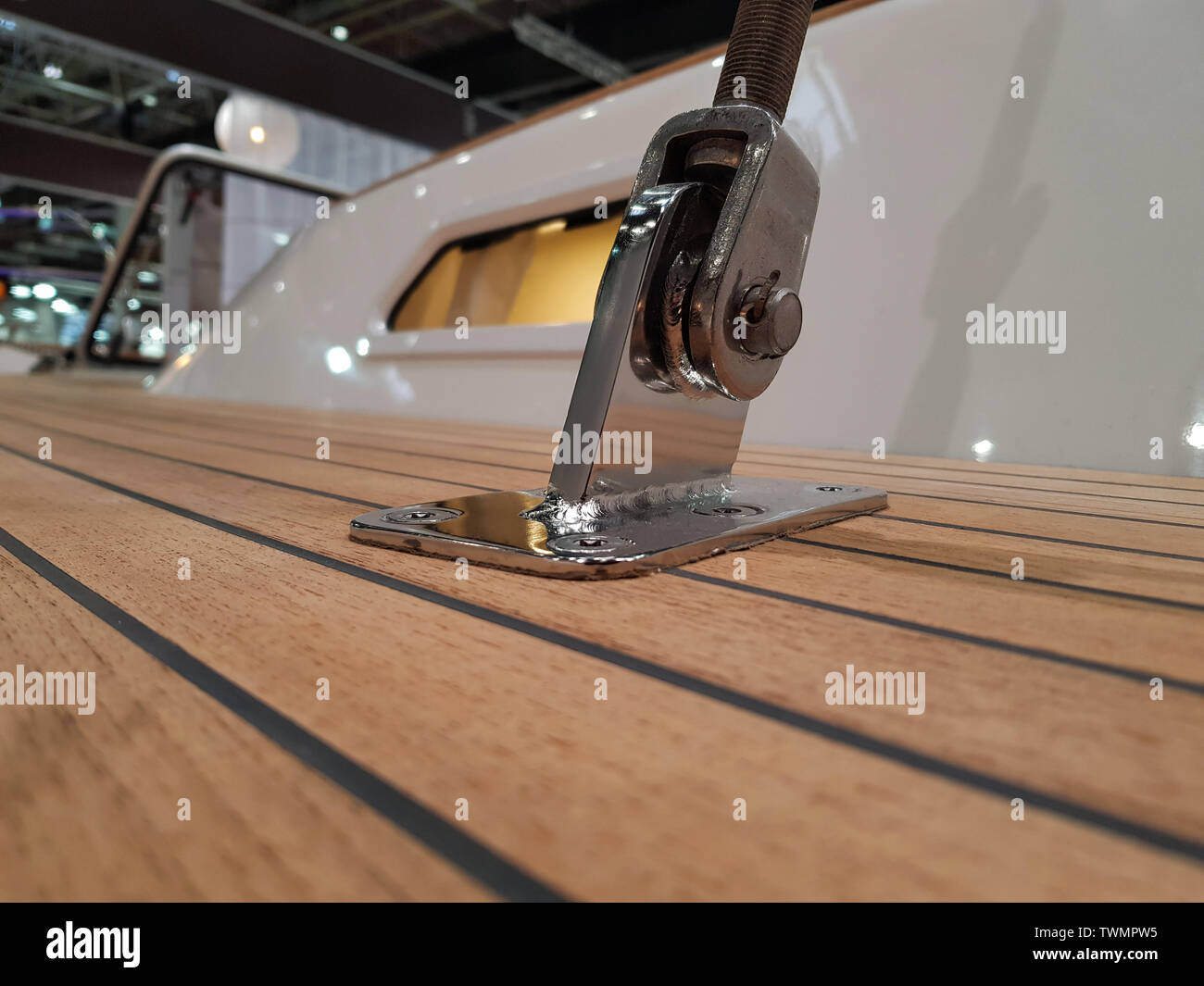 Metal bracket for fastening the steel shroud to the deck of the sailing ...