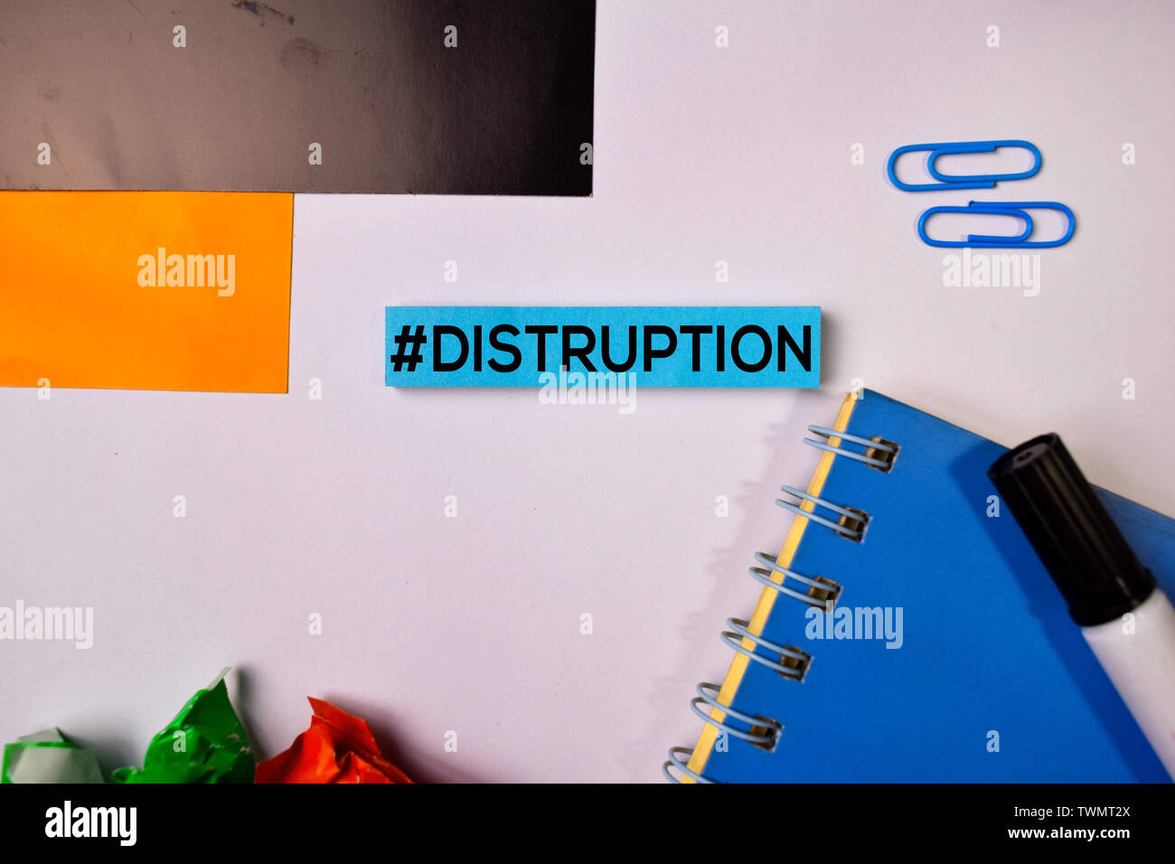 Distruption on sticky notes isolated on white background Stock Photo ...