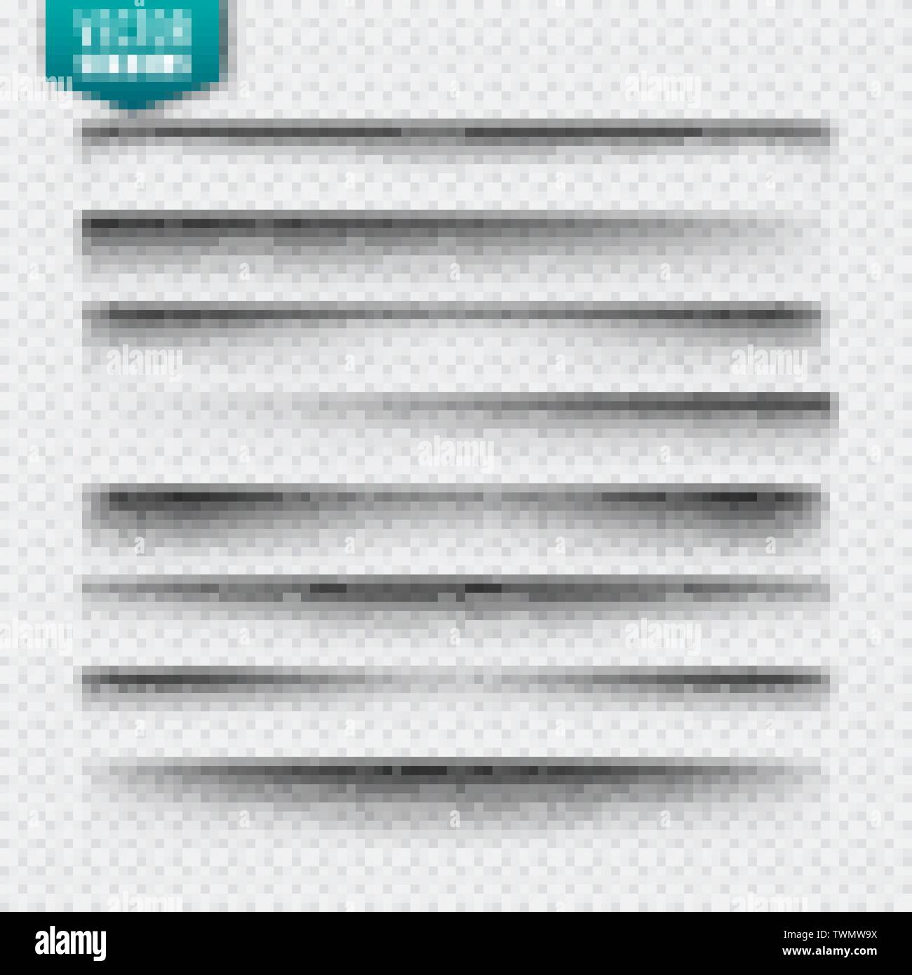 Vector shadows set. Page dividers on transparent background. Realistic ...