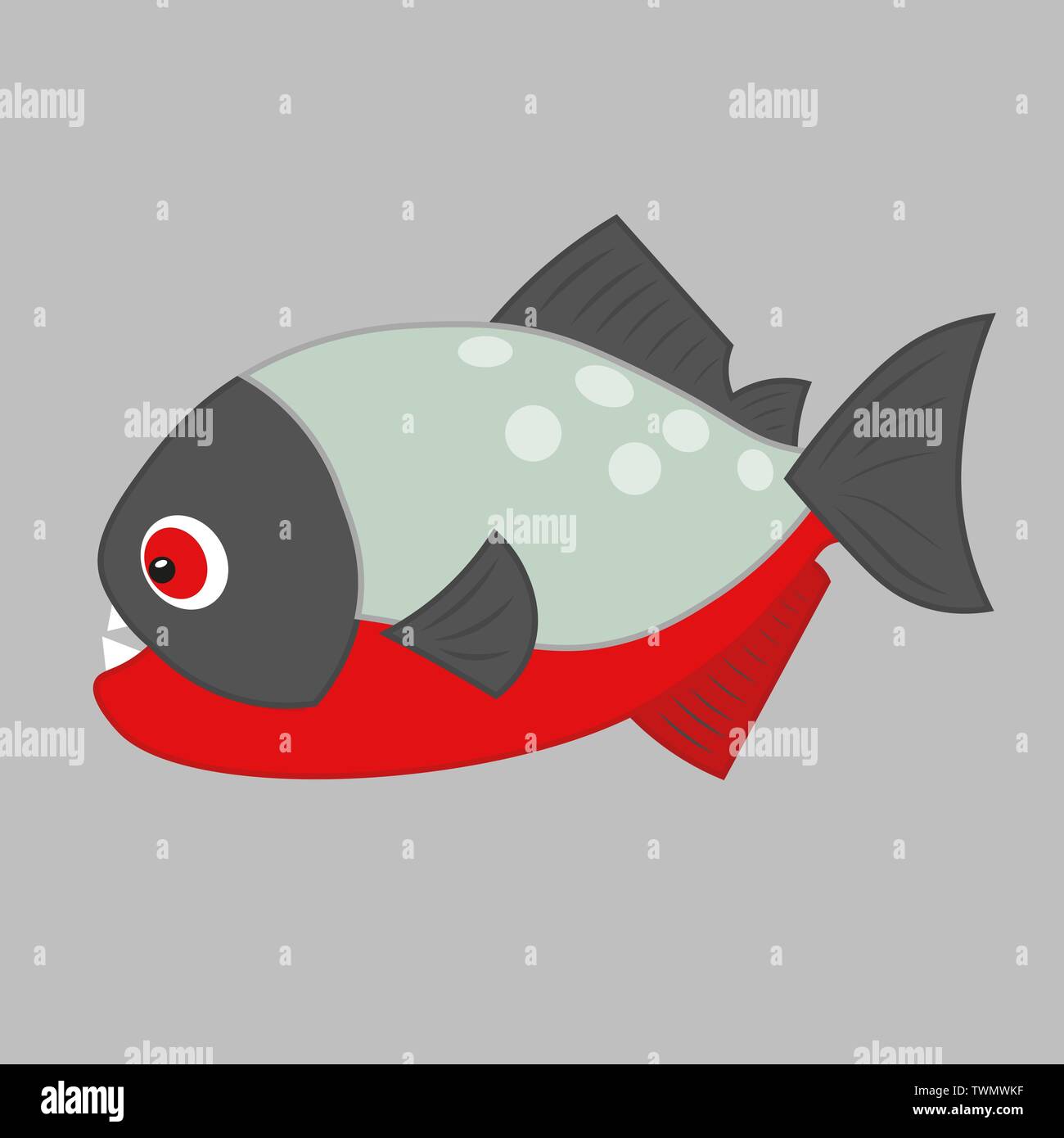piranha fish cartoon vector illustration. Cute illustration of pranya ...