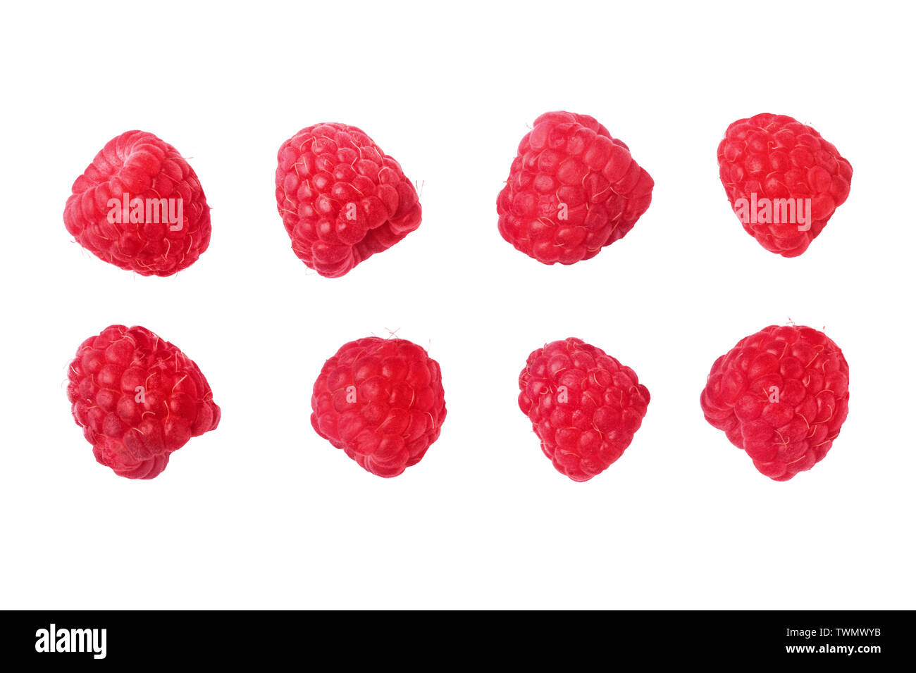 Collection of ripe red raspberries, isolated on white background Stock ...