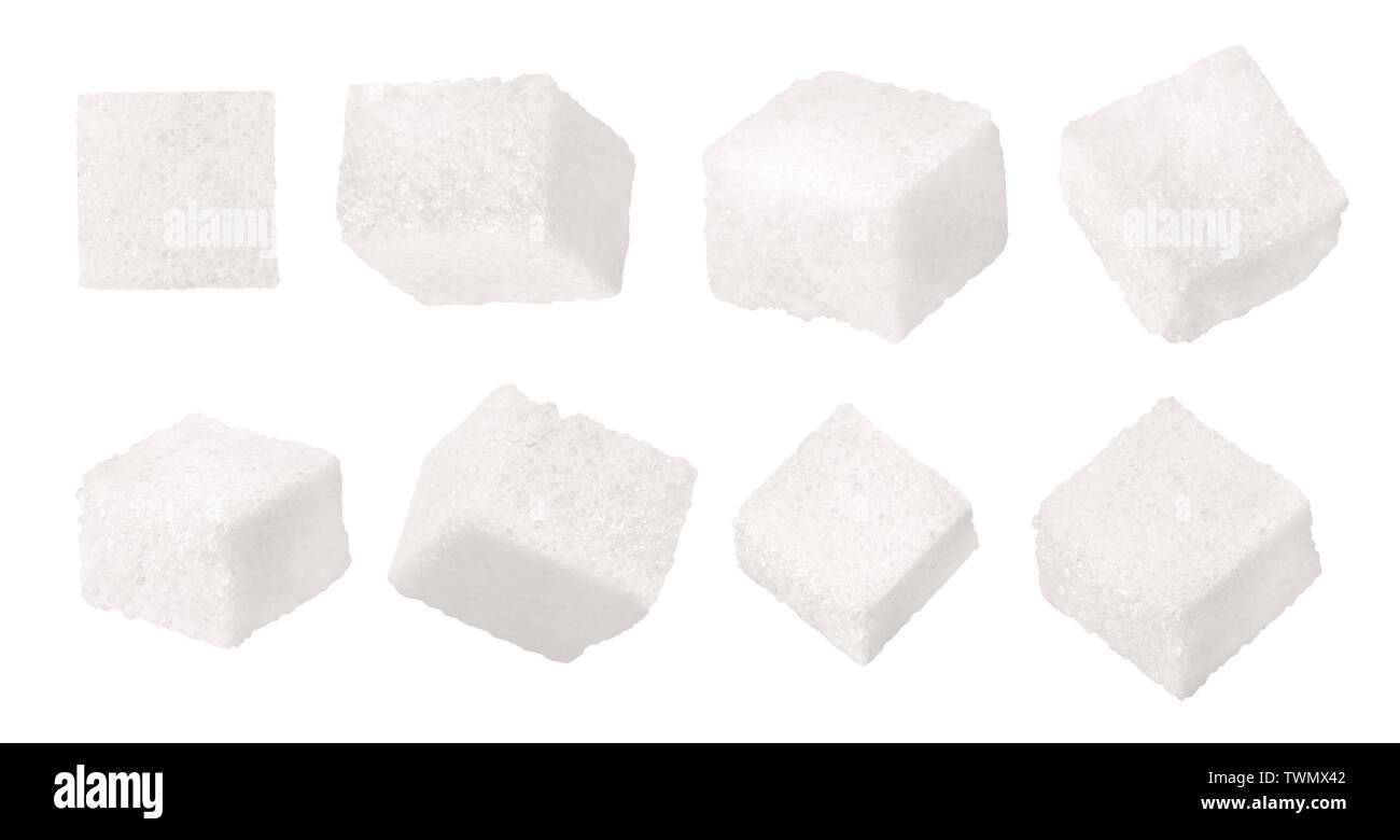 8 square cubes of sugar blocks isolated on white Stock Photo - Alamy