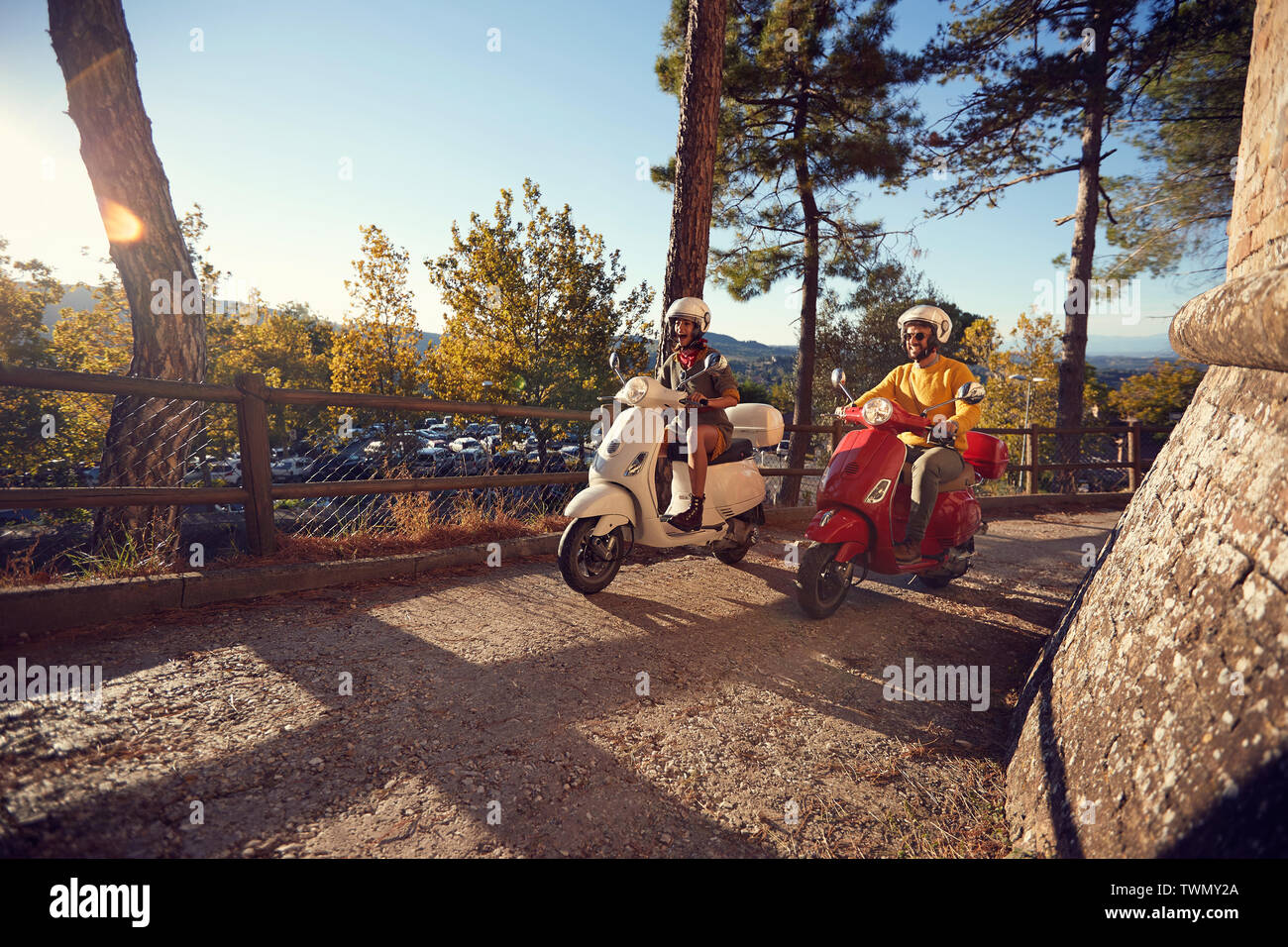 Man and woman riding motorcycle hi-res stock photography and images - Alamy
