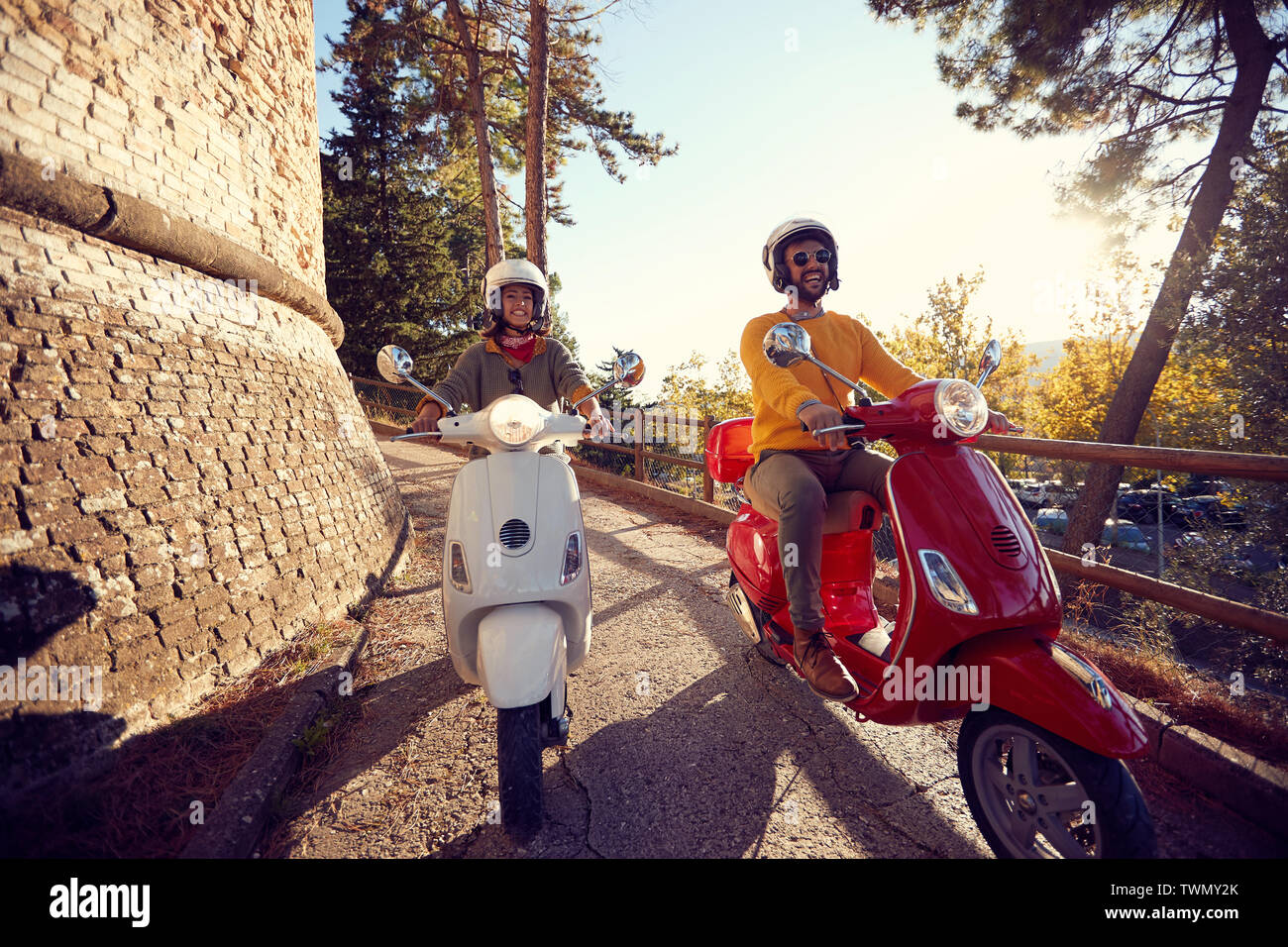 Man and woman riding motorcycle hi-res stock photography and images - Alamy
