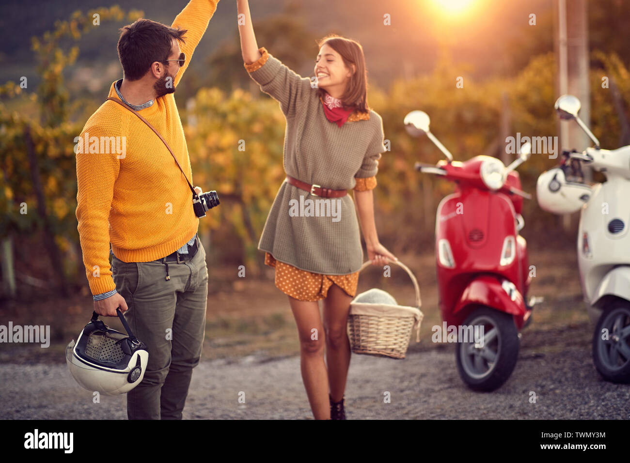 young couple enjoying in romantic road trip on vacation Stock Photo - Alamy