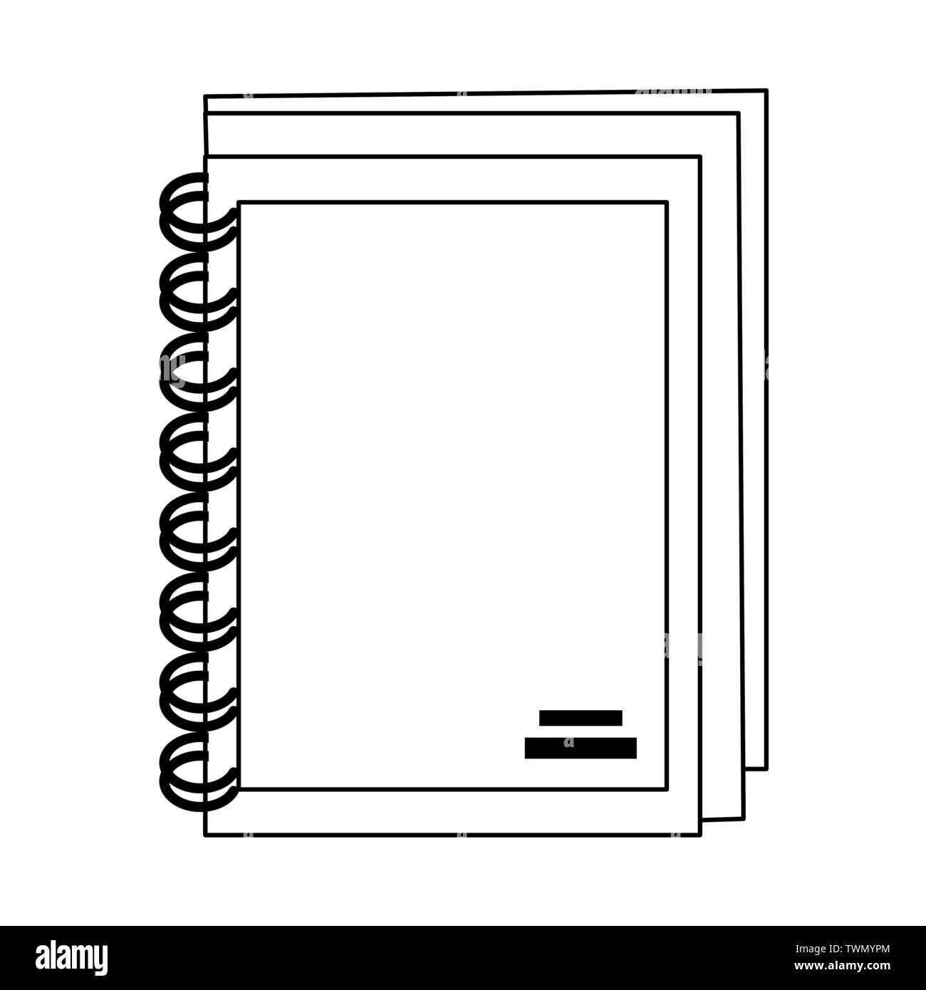 Notebook school utensil isolated cartoon in black and white Stock ...