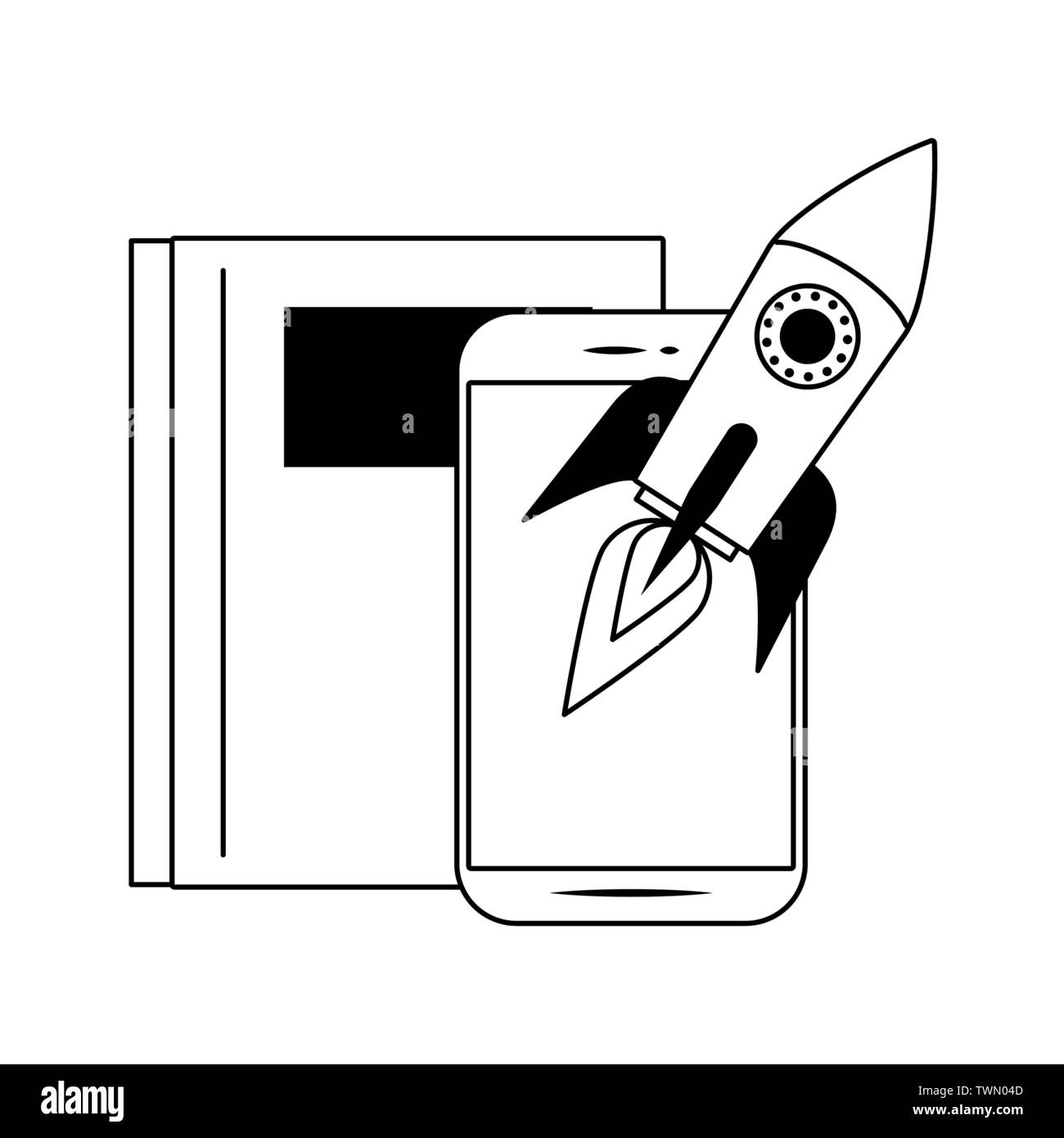 Elearning online education and knowledge symbols in black and white ...