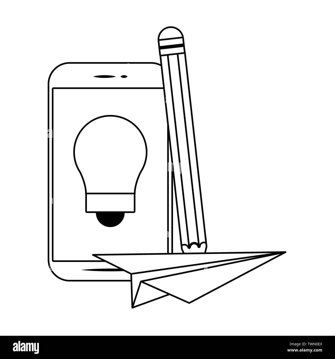 Elearning online education and knowledge symbols in black and white ...