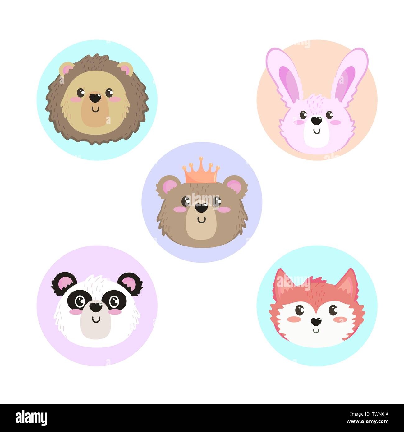 set of cute wild animal heads over white background vector illustration ...
