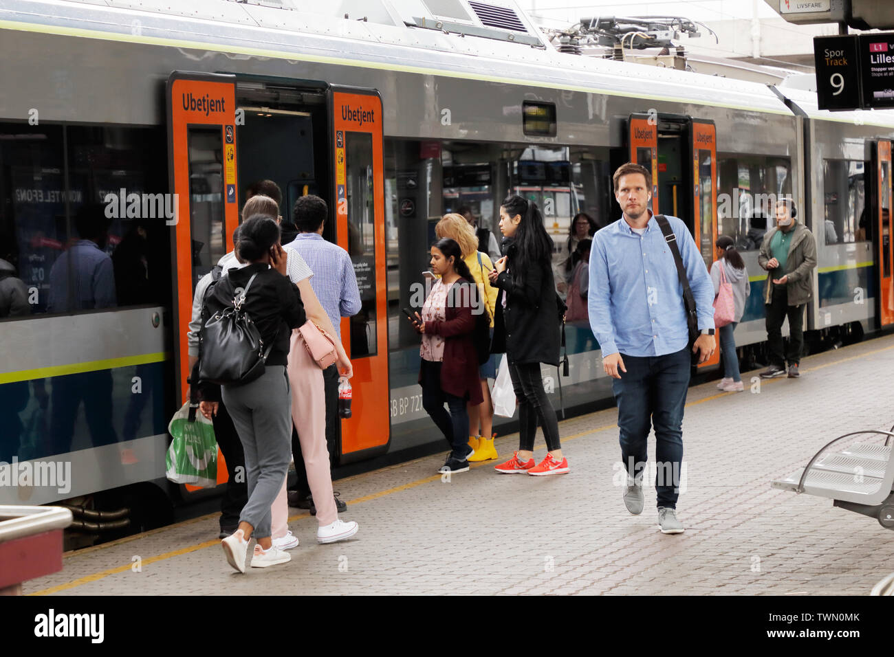 Oslo, Norway - June 20, 2019: Passengers boarding the class 72 commuter ...