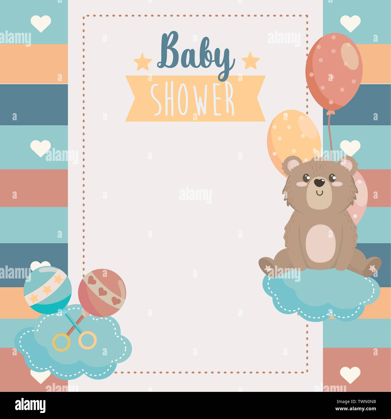 card with cute beard animal and rattles to baby shower vector ...