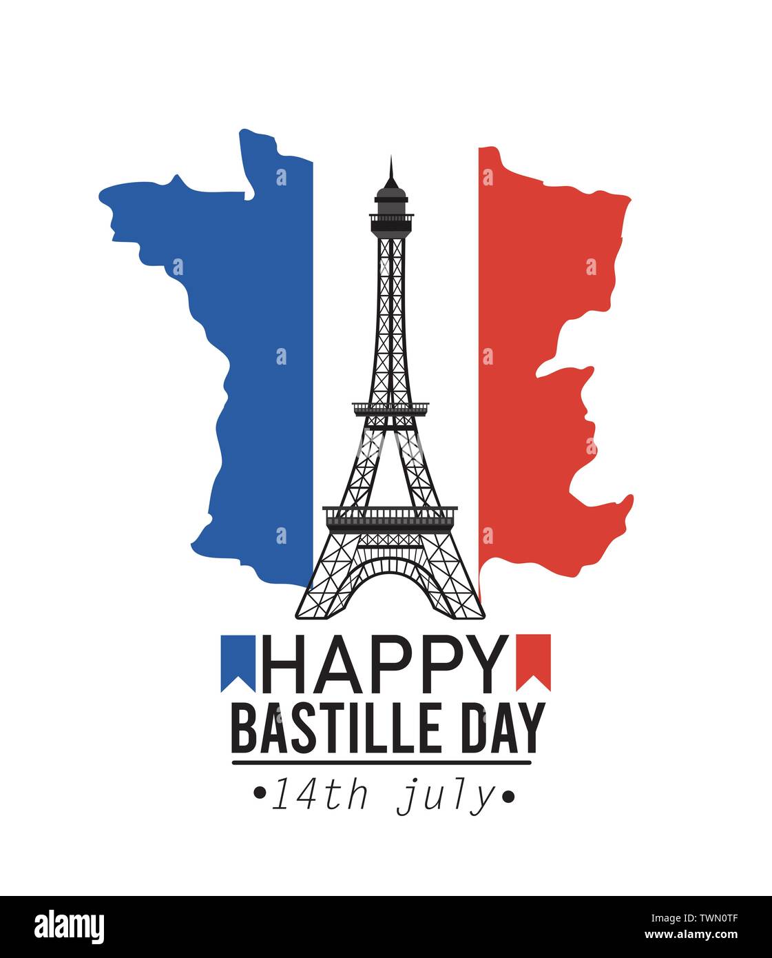 france map flag with eiffel tower to bastille day vector illustration ...