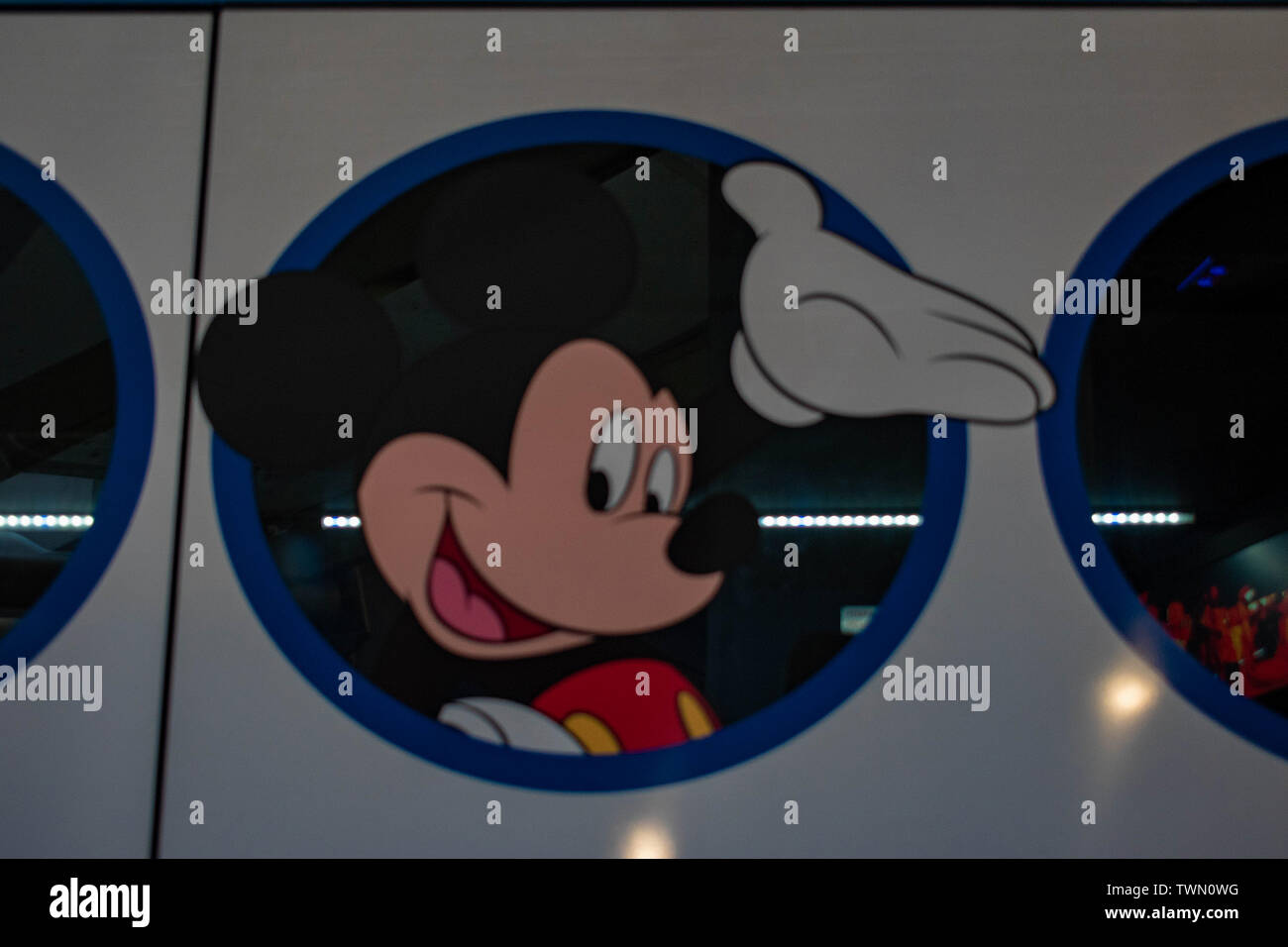 Orlando, Florida. June 06, 2019. Mickey in Disney Magical Express Bus ...