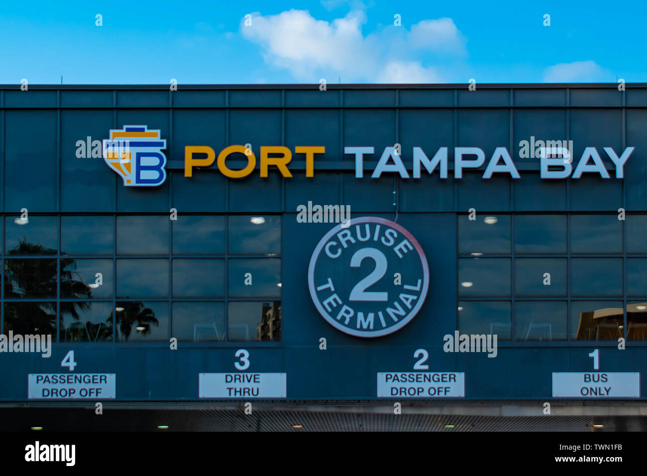 Tampa Bay, Florida. April 28, 2019. Top view of Cruise Terminal 2 at ...