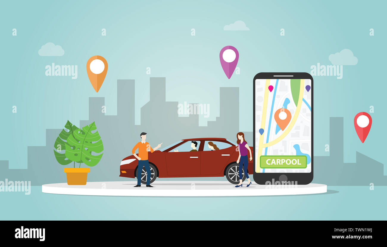 carpool car sharing concept technology for people in urban city use gps ...