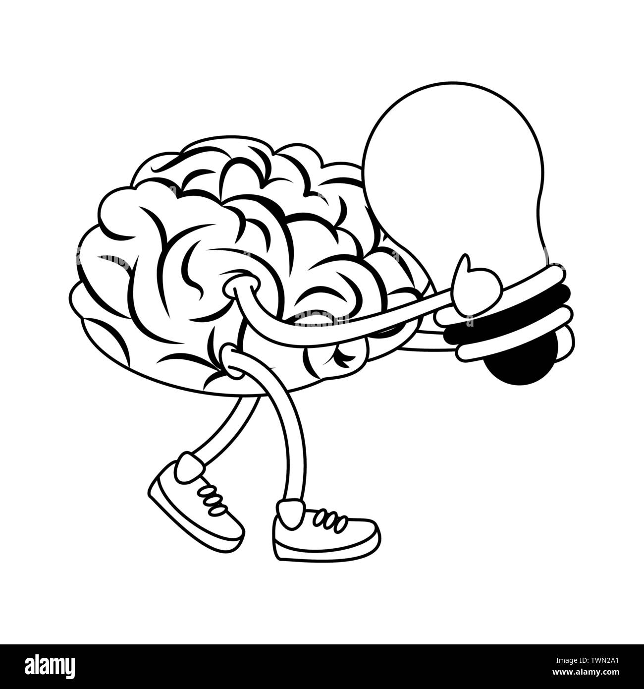 Human brain intelligence and creativity cartoons in black and white ...