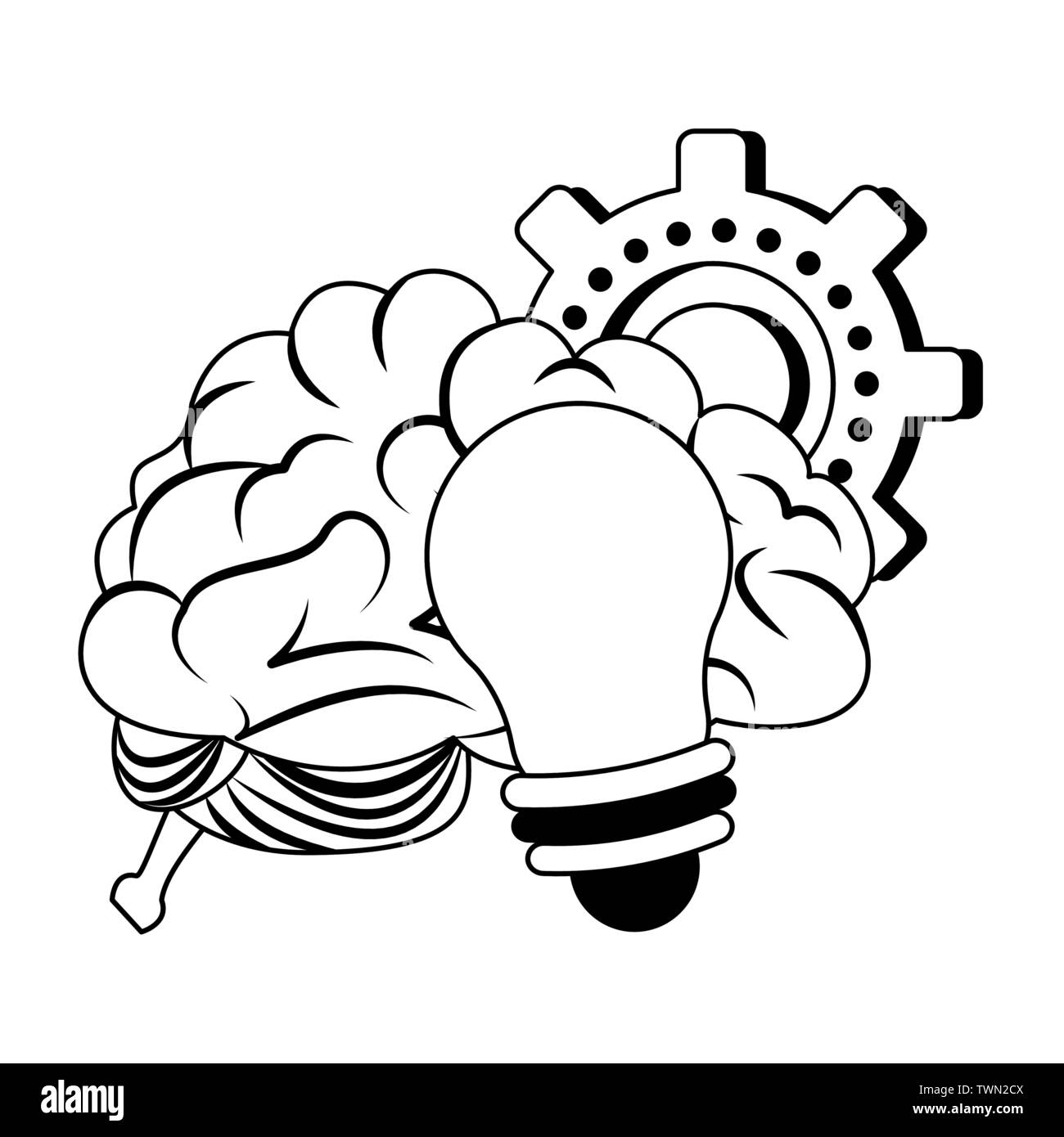 Human brain intelligence and creativity cartoons in black and white ...