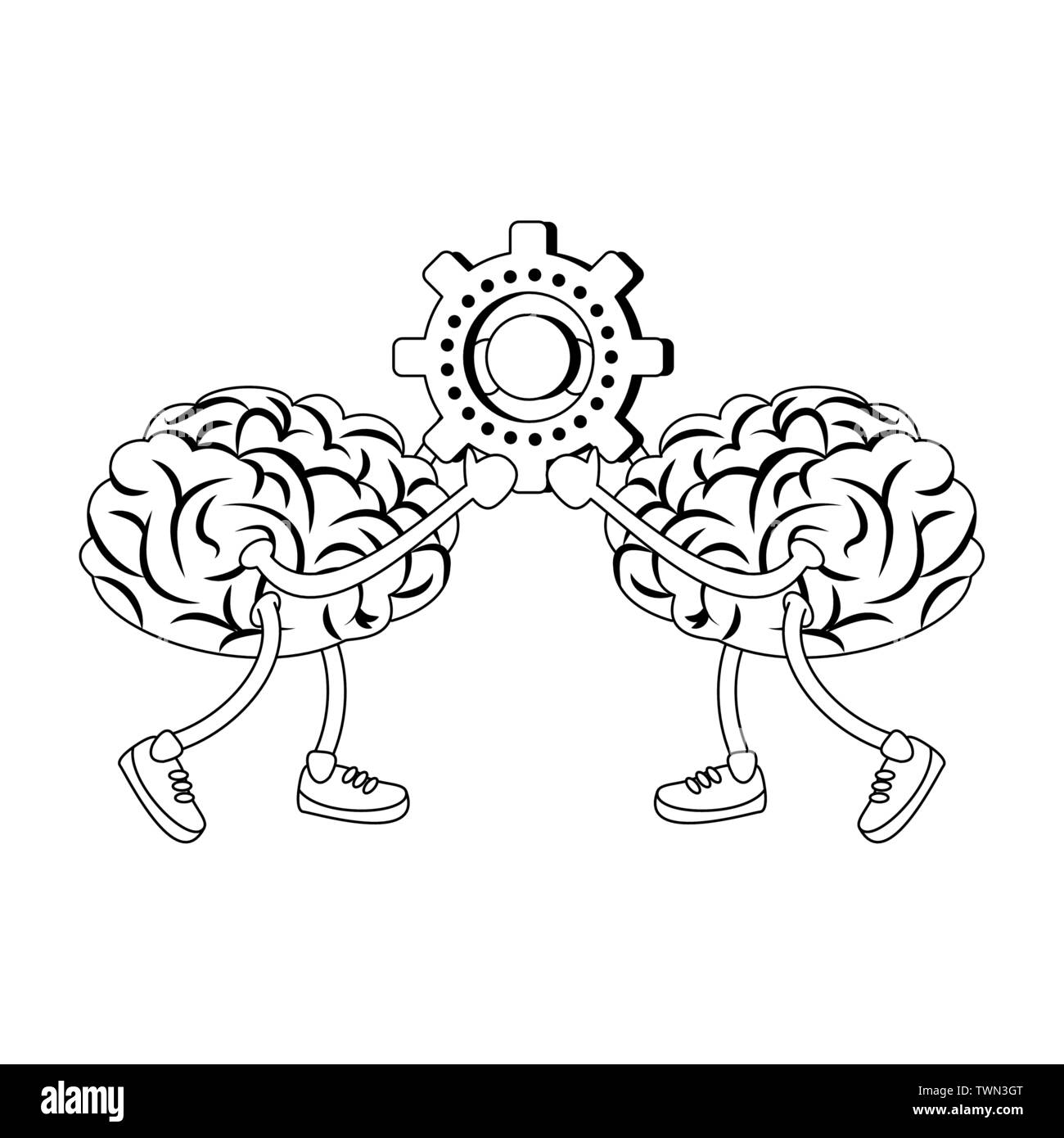 Human brain intelligence and creativity cartoons in black and white ...