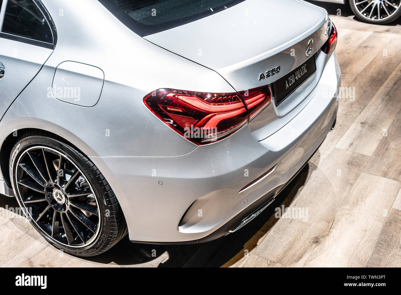 Paris, France, Oct 2018 metallic silver Mercedes A 250 4Matic Berline ...