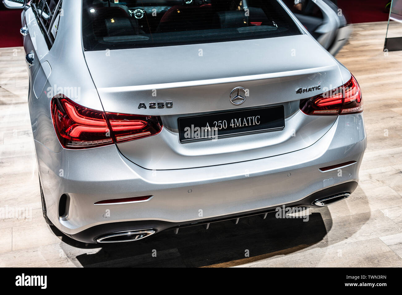 Paris, France, Oct 2018 metallic silver Mercedes A 250 4Matic Berline ...