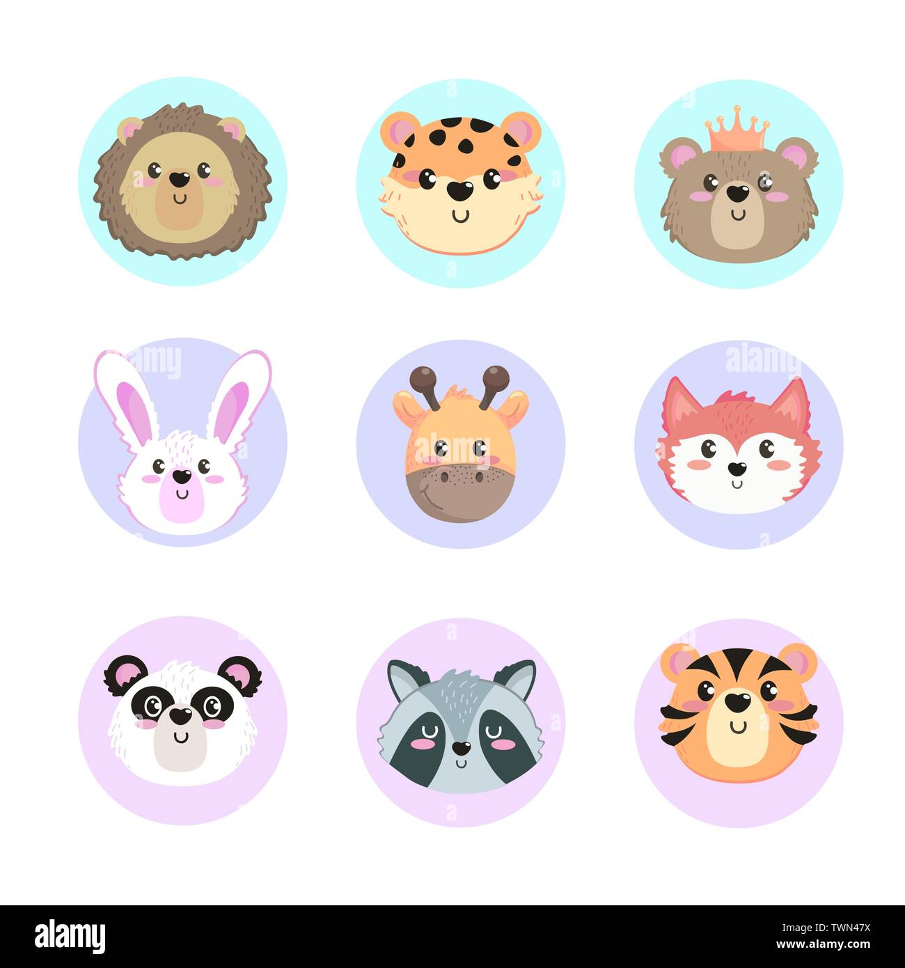 set of cute wild animals heads over white background vector ...