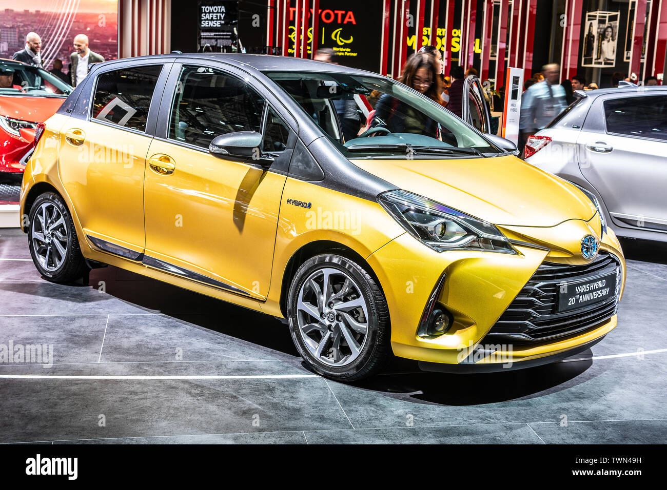 Paris, France, October 02, 2018: metallic gold Toyota Yaris 20th ...