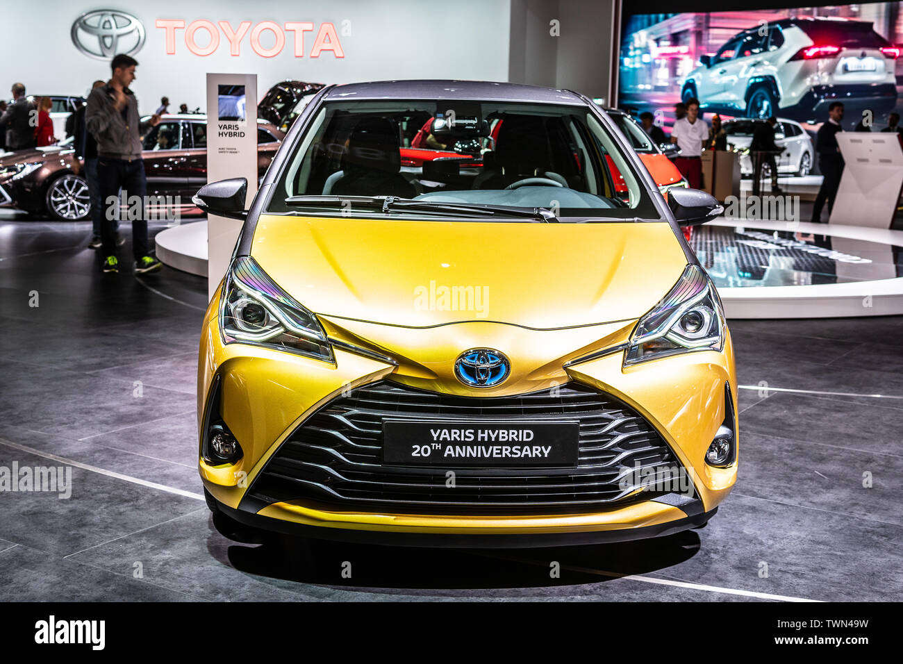 Paris, France, October 02, 2018: metallic gold Toyota Yaris 20th ...