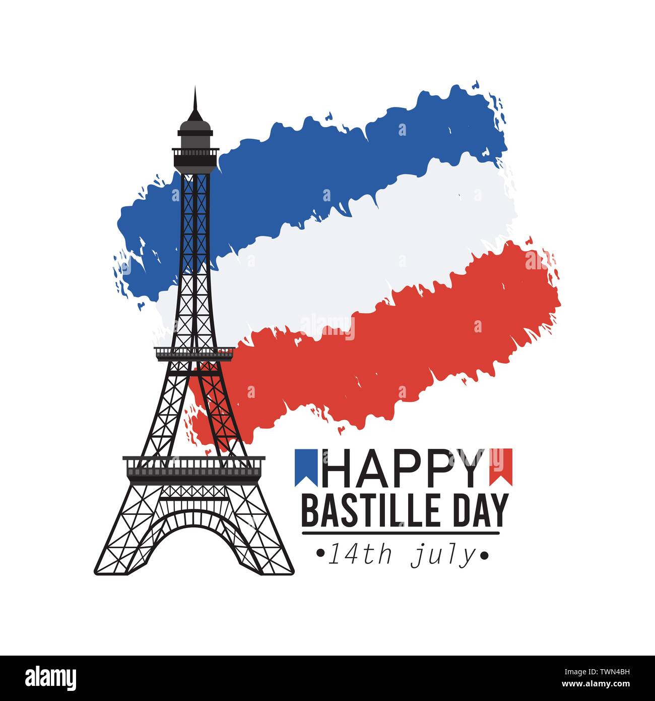 eiffel tower with france flag decoration to bastille day vector ...