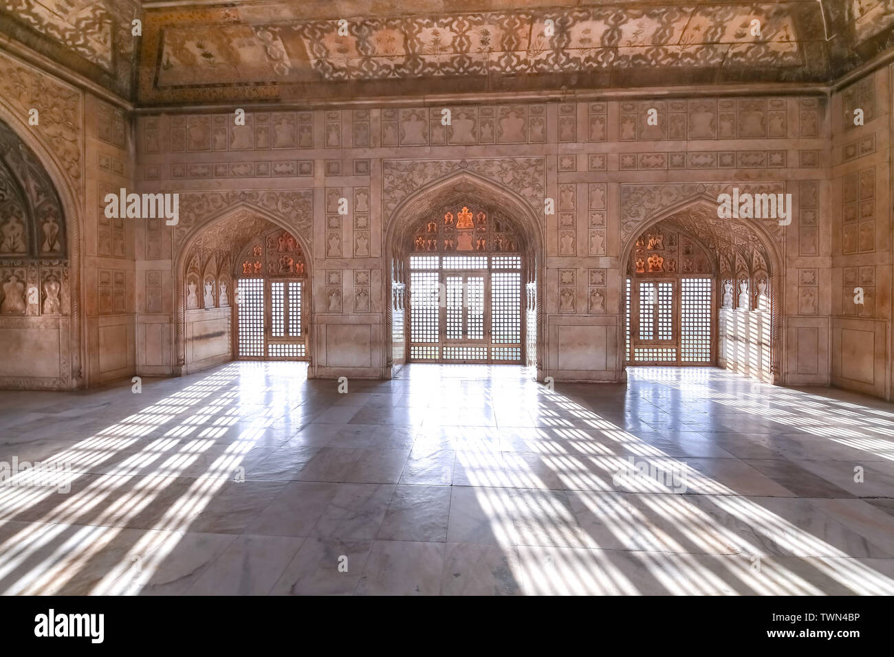 Agra Fort royal palace interior architecture with intricate wall ...