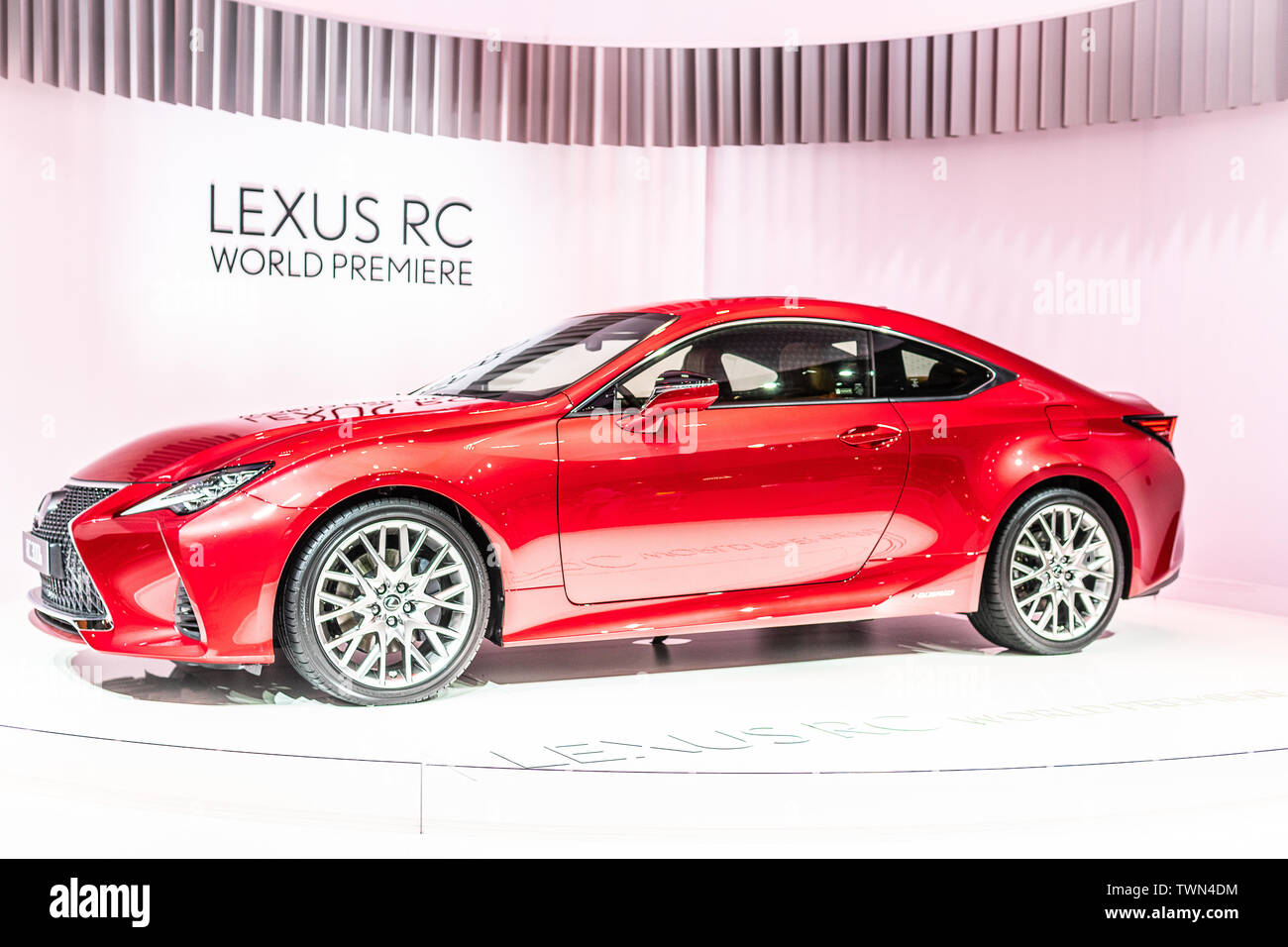 Paris, France, Oct 02, 2018 red LEXUS RC 300h hybrid Facelift ...
