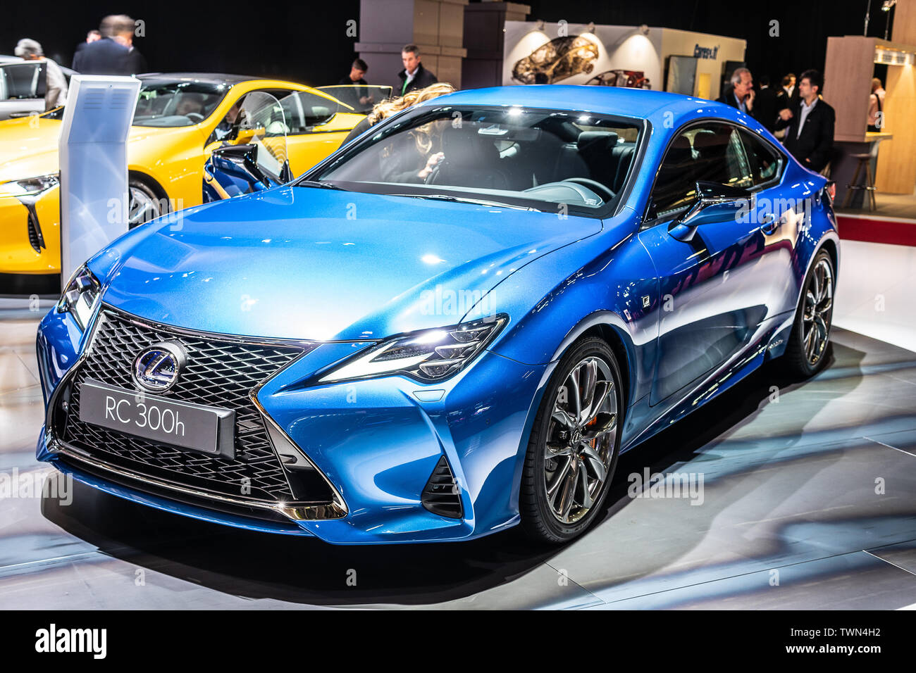Paris, France, Oct 02, 2018 blue LEXUS RC 300h hybrid Facelift ...