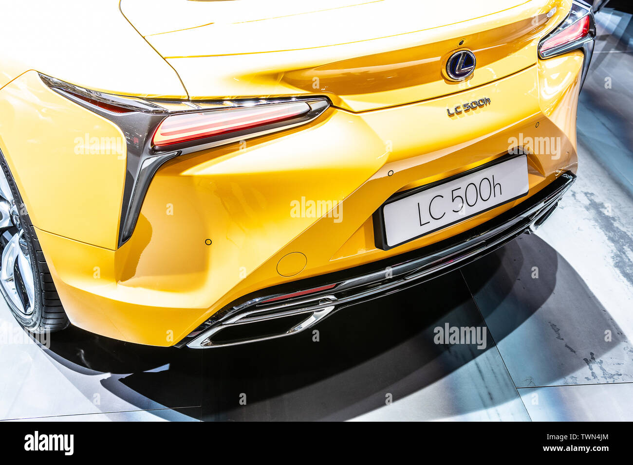 Paris, France, Oct 02, 2018 metallic yellow LEXUS LC 500h hybrid LUXURY ...