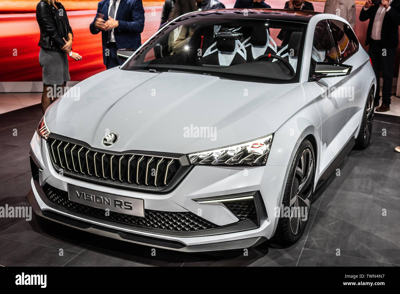 Paris, France, Oct 02, 2018 metallic white Skoda VISION RS concept car ...