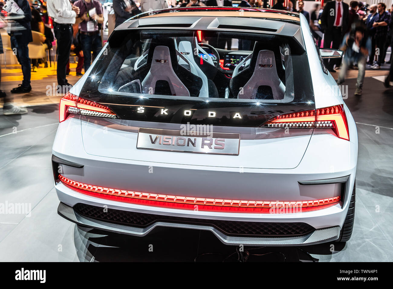 Paris, France, Oct 02, 2018 metallic white Skoda VISION RS concept car ...