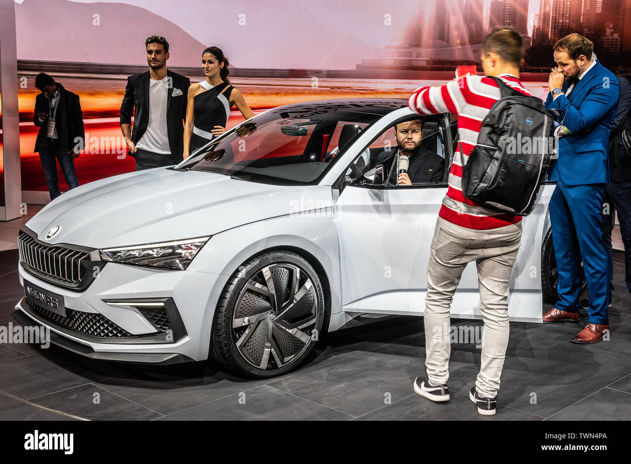 Paris, France, Oct 02, 2018 metallic white Skoda VISION RS concept car ...