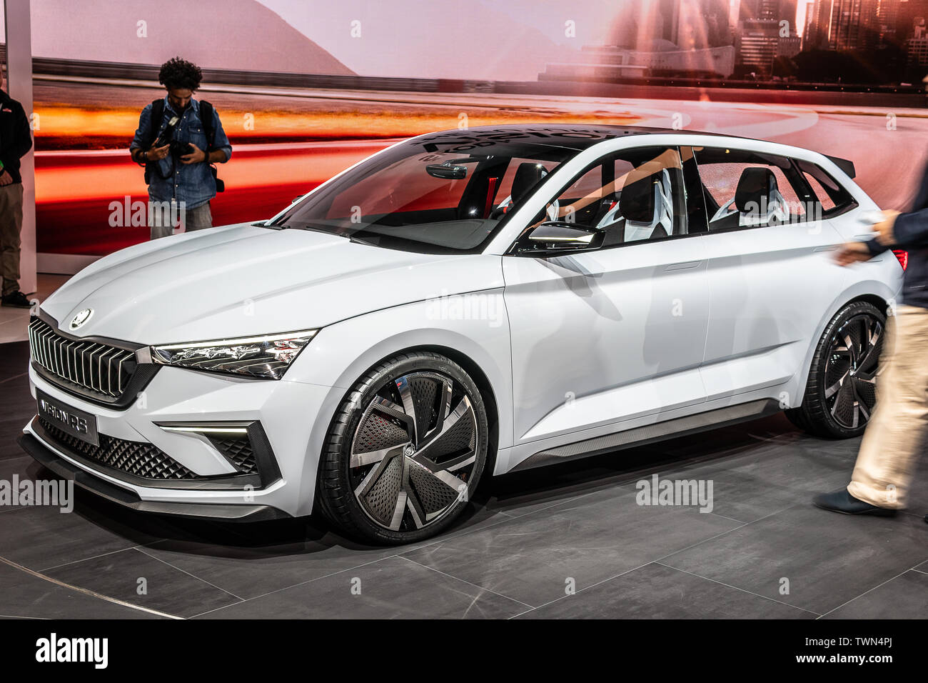 Paris, France, Oct 02, 2018 metallic white Skoda VISION RS concept car ...