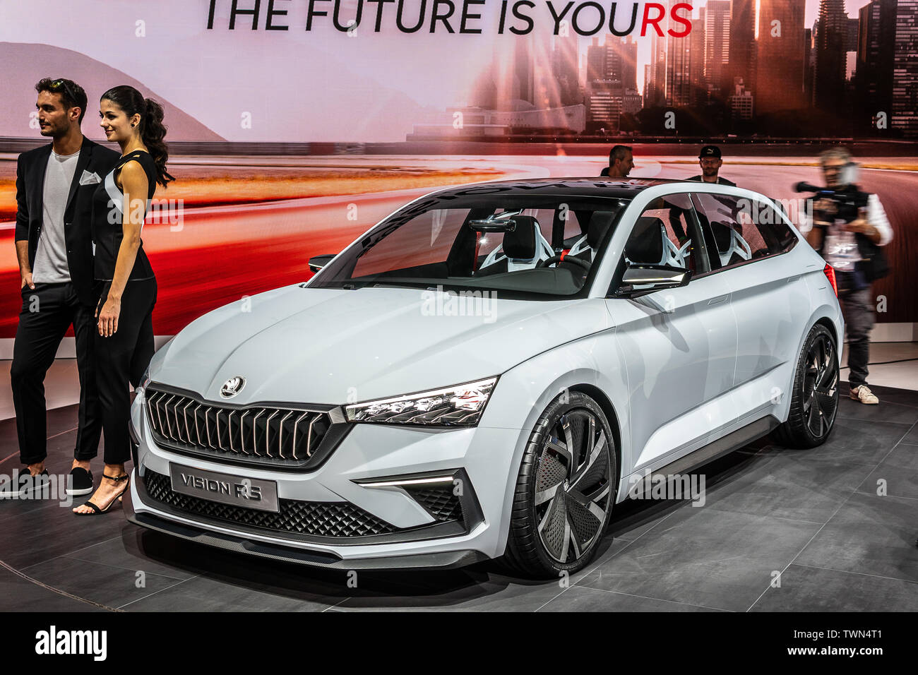 Paris, France, Oct 02, 2018 metallic white Skoda VISION RS concept car ...
